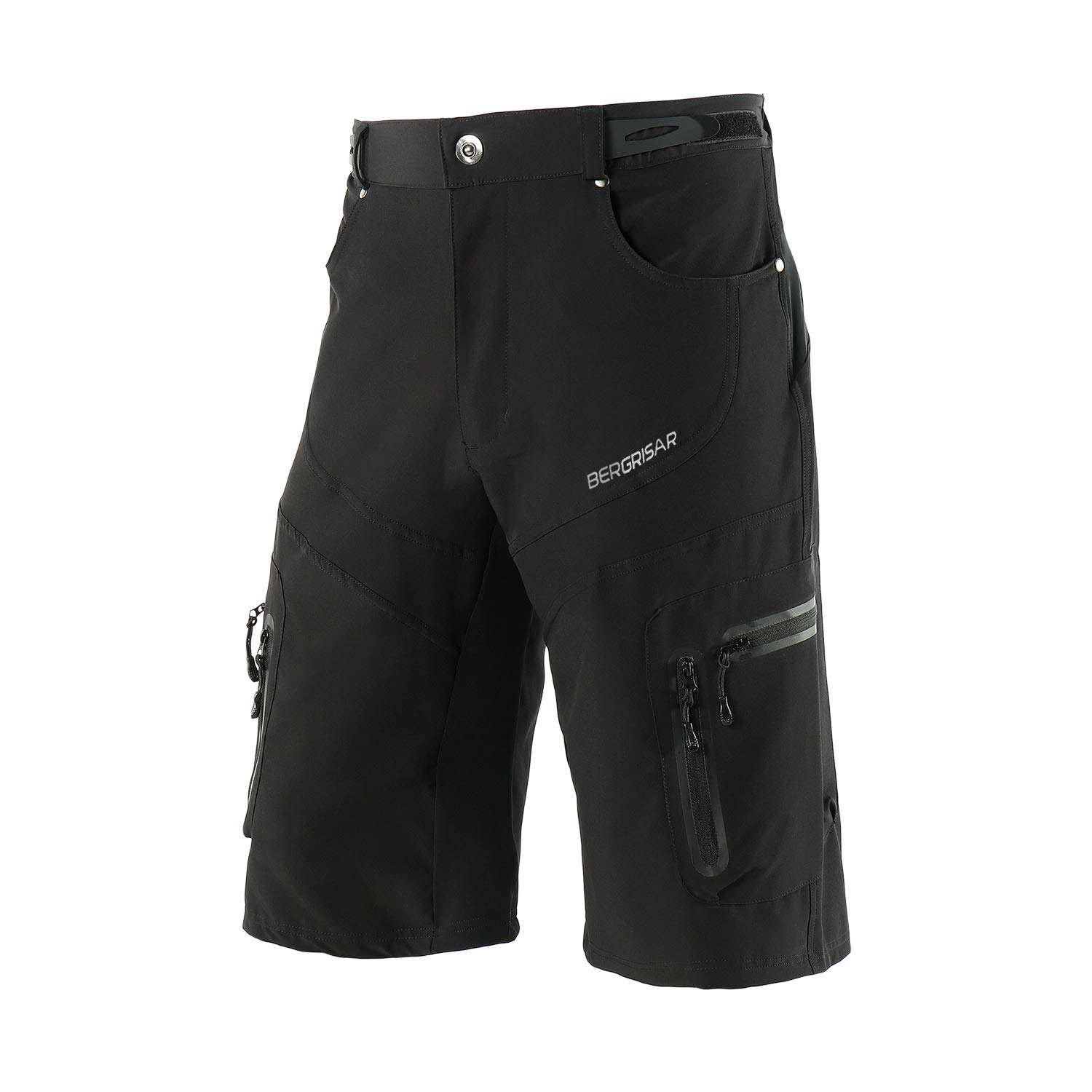 BERGRISAR Men's Cycling Shorts Mountain Bike Shorts Bicycle Shorts Biking Shorts Zipper Pockets 1806BG Black Size X-Large