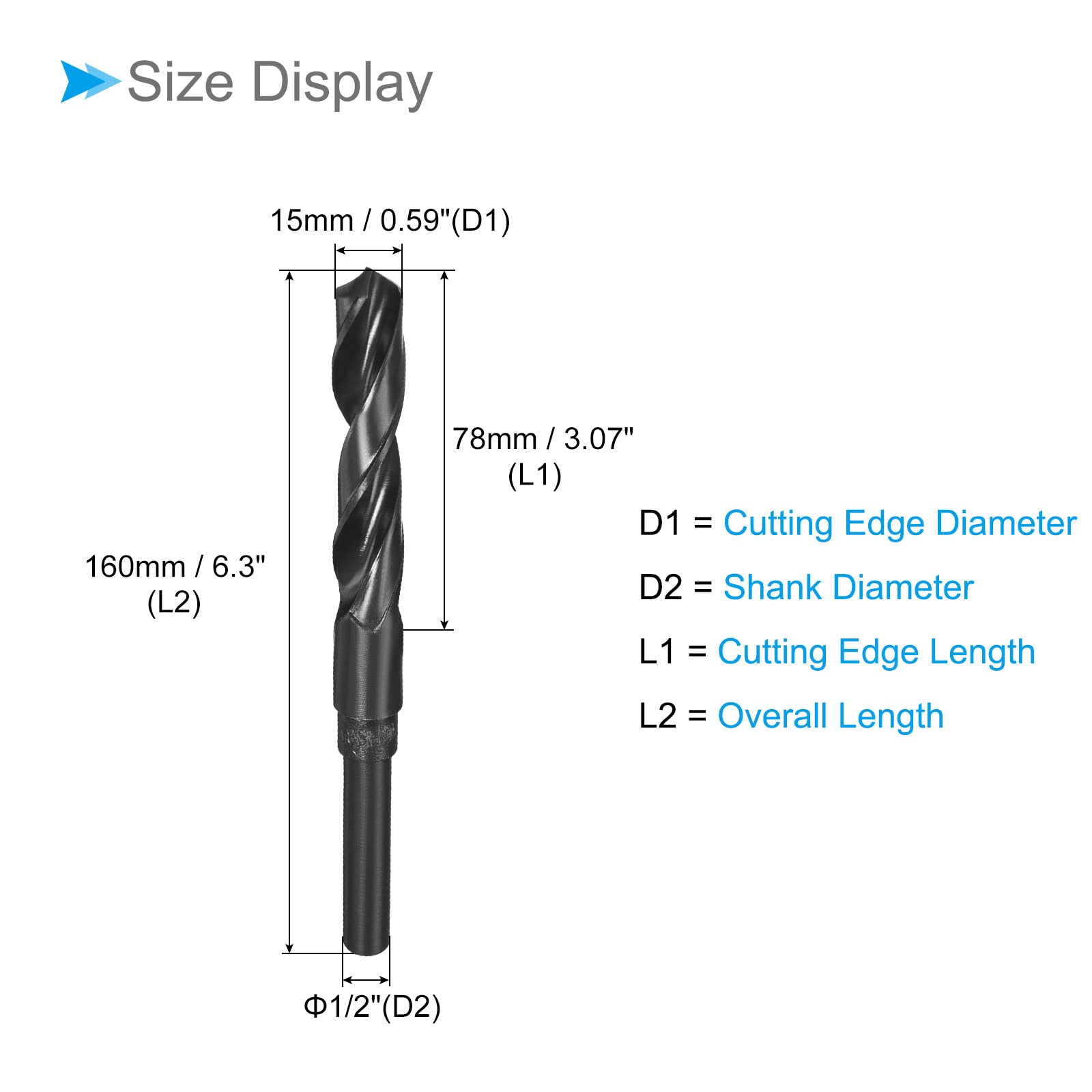 CoCud Reduced Shank Drill Bit, 23.5mm Cutting Edge 1/2" Shank, Nitride Coated High Speed Steel 9341 Twist Drill Bits - (Applications: for Stainless Steel Metal Wood)
