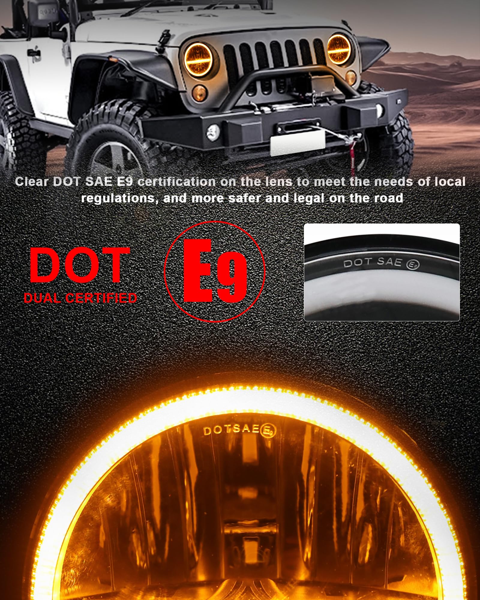 UNI-SHINE 7 inch led headlight, 7" round LED Headlights H6024 led Headlight White Halo Headlight Running Amber Turn Signal Seal Beam Compatible with Jeep Wrangler JK TJ JL CJ