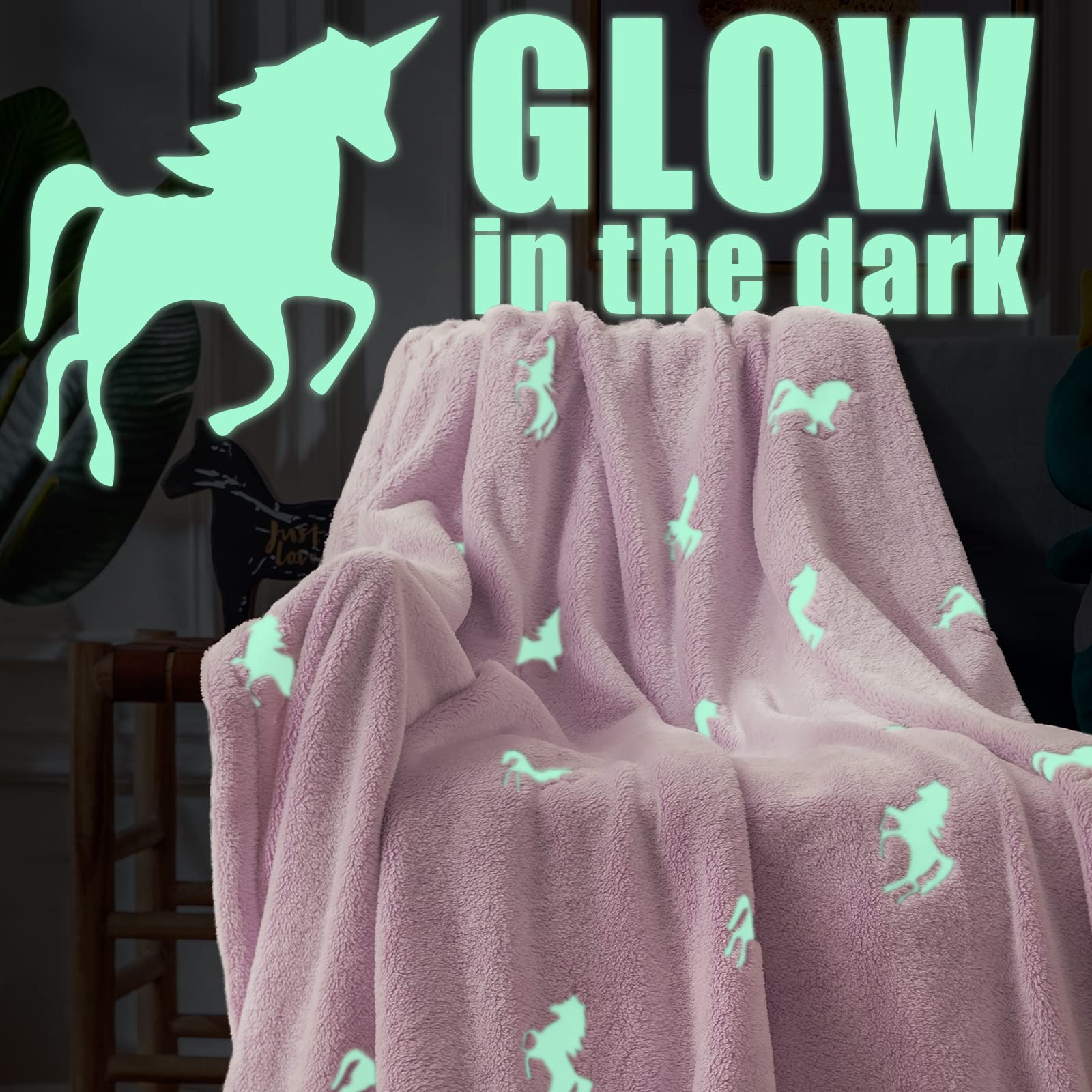 jinchan Glow in The Dark Throw Blanket Cat Pattern 40"x60" Soft Fleece Blanket for Couch Bed Decor Birthday Holiday Kids Boys Girls Blue