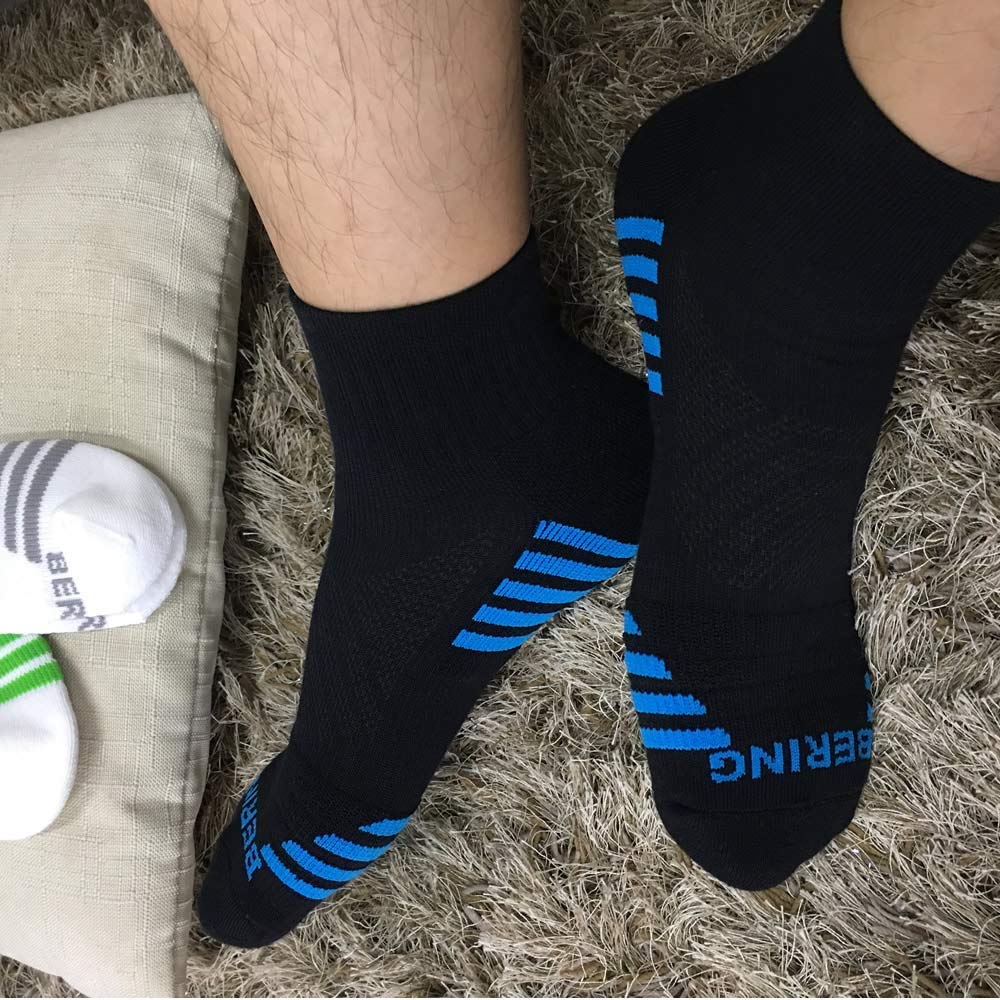 BERING Men's Ankle Socks Running Athletic Quarter Socks, Black, Size 9-12, 6 Pairs
