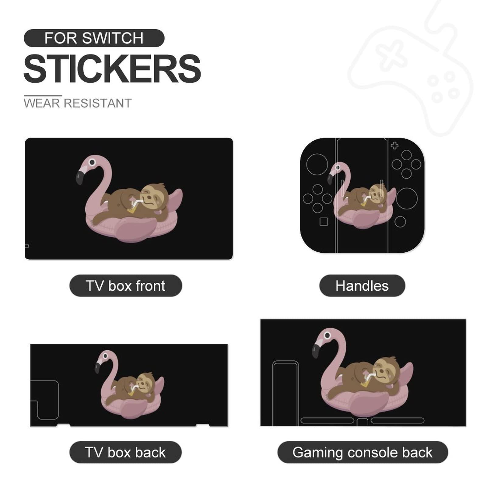 Chilling Sloth on Flamingo Float Decal Stickers Cover Set Full Wrap Skin for Switch Protection Faceplate Sticker for Switch