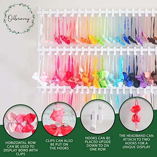 Ollirovey Metal 60 Hook 3ft Wide Headband Display and Headband Organizer for Girls Hair Bows Holds up to 240+ Hair Accessories 4 per Hook - Hooks Adjustable - Wall Mounted