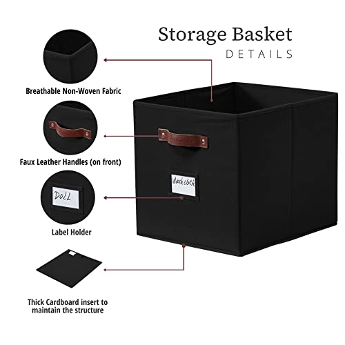 DECOMOMO Storage Baskets 13x15x13 Storage Cube Bins with Label Holders, Kallax Storage Cubes Baskets for Organizing Shelves Nursery Toy (Kallax / 4pcs, Black)