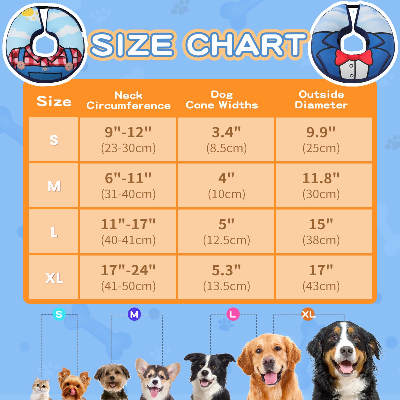 Dog Cone Collar, Adjustable Soft Dog Cone,Comfy Inflatable Dog Collars for After Surgery,Alternative to Cone of Shame,Dual-Sided Pattern Donut Collar for Small Medium Large Dogs,Not Block Vision(L)