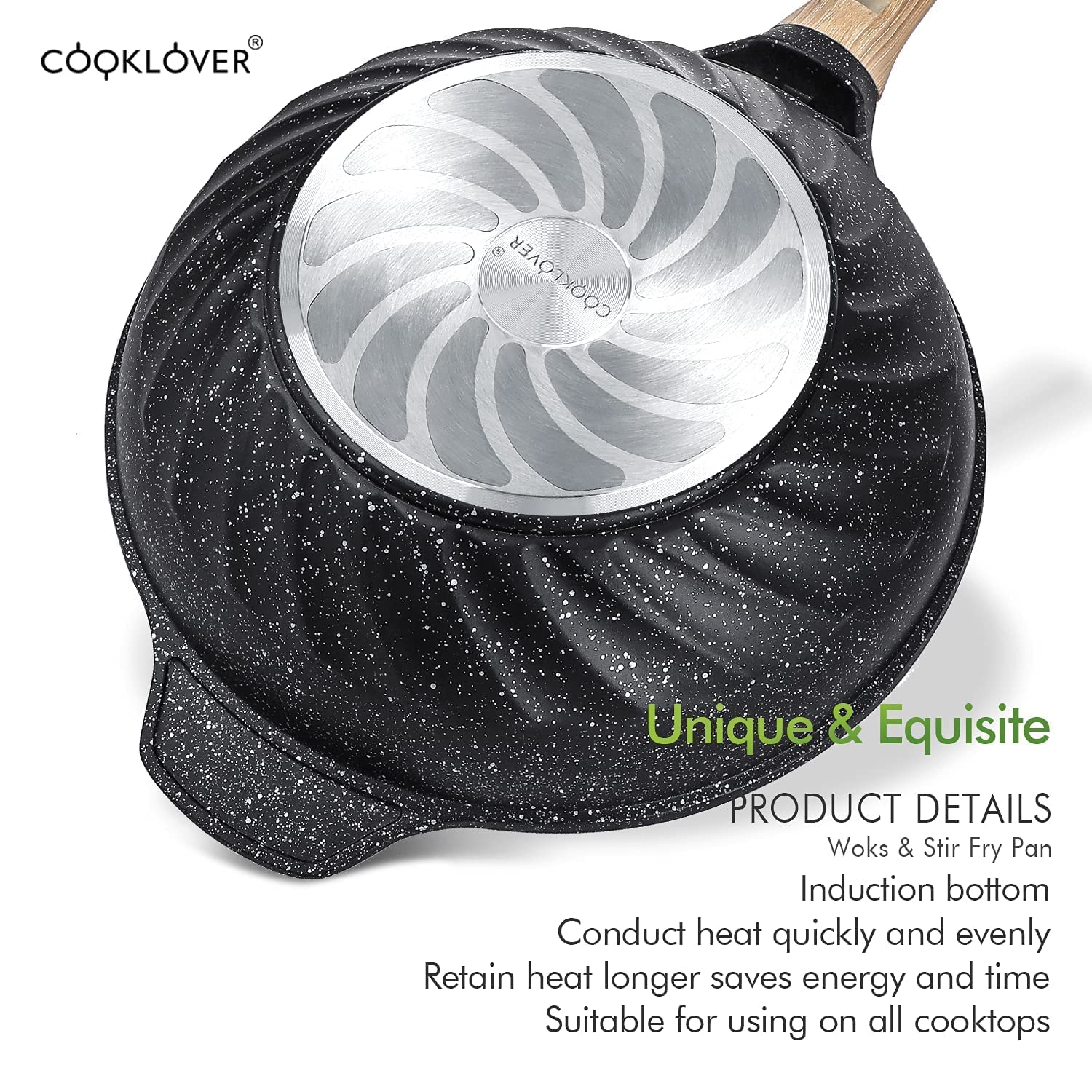 COOKLOVER Nonstick Induction Wok-12.6inch-Black & 11 inch Nonstick Stir Fry Pan with Lid – Black