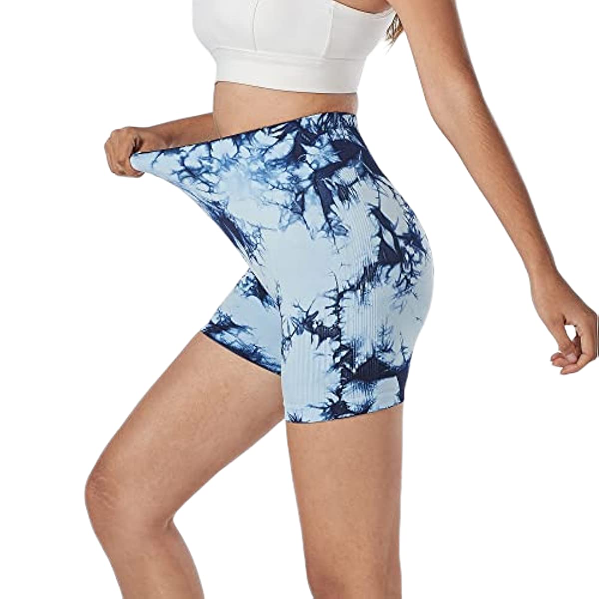 ChinaJaco Women Seamless Butt Lifting Contour Yoga Short 3" High Waist Booty Gym Biker Shorts(Light Blue,M)