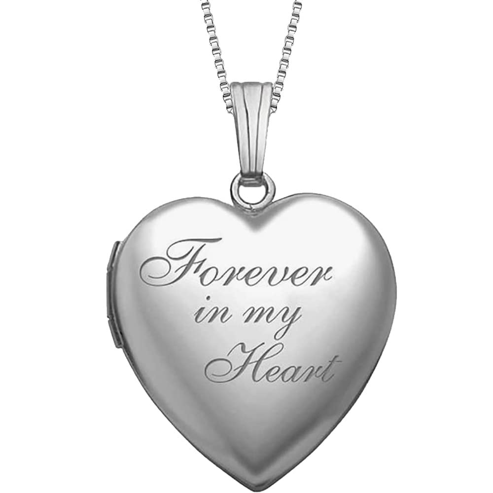 PicturesOnGold.com Forever in My Heart Locket Necklace for Women That Hold Pictures & Engraving in Personalized Sterling Silver (Locket + 1 Photo).