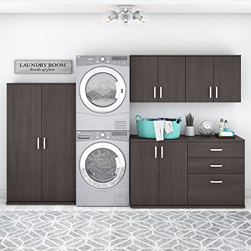 Bush Business Furniture Universal 5 Piece Modular Laundry Room Storage Set with Floor and Wall Cabinets, Storm Gray