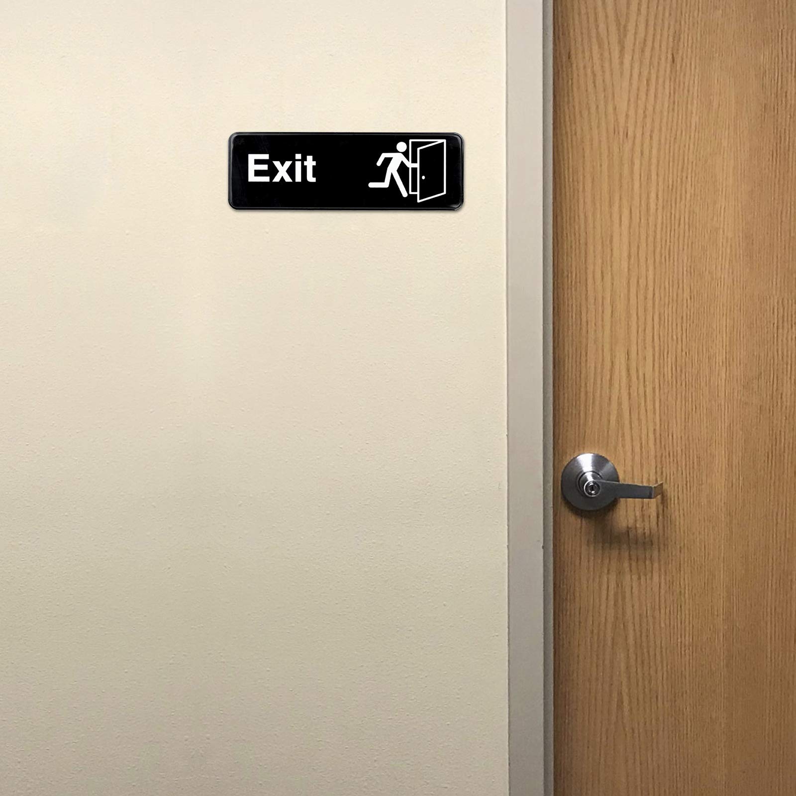 Excello Global Products Easy to Mount 9 by 3 in Informative Plastic Exit Sign with Symbols, Black, Pack of 3