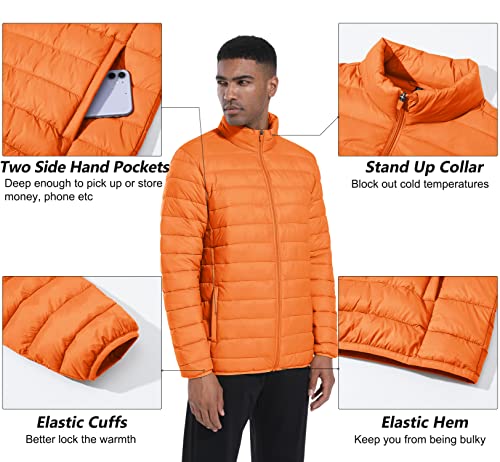 MAGCOMSEN Puffer Jacket Men Packable Down Jacket Lightweight Winter Coats Waterproof Insulated Jacket Orange M