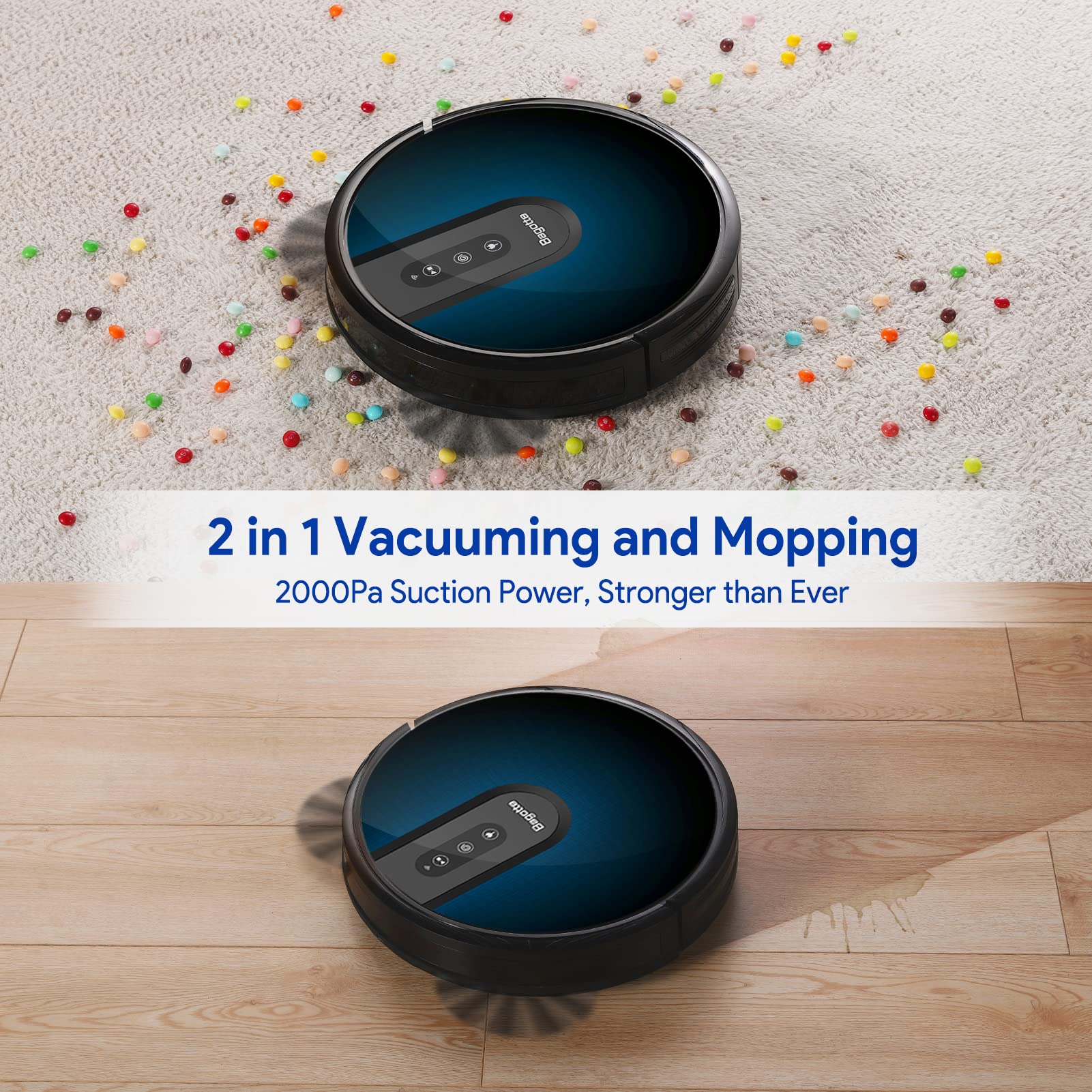 Bagotte Robot Vacuum Cleaner, 4-in-1 Robot Vacuum and Mop, Gyro Navigation, Carpet Automatic Boost,Virtual Boundary, Self-Charging, Alexa/App/WiFi Robot Vacuum for Pet Hair Hard Floor Carpets