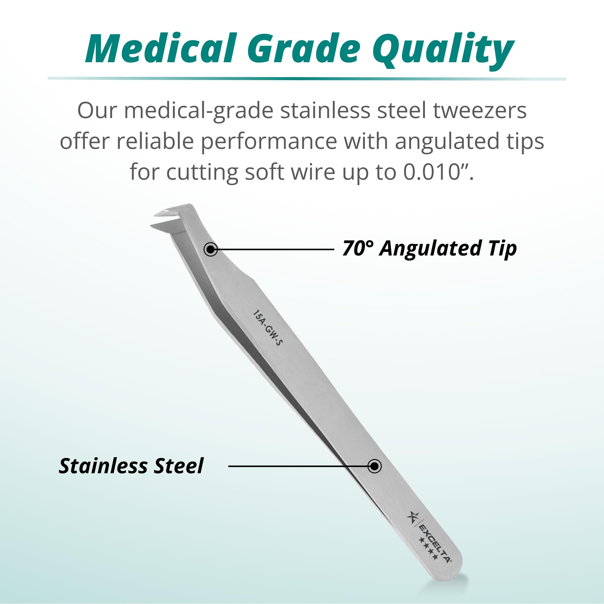 Excelta Cutting Tweezers, Medical Grade Stainless Steel, Ideal for Soft Wire Cutting, 70° Angulated Tip for High-Precision Cutting, Professional