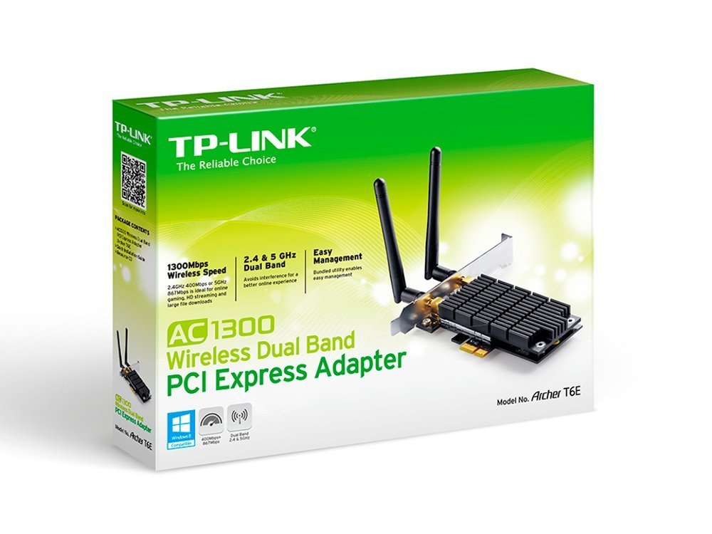 TP-Link AC1300 PCIe WiFi PCIe Card(Archer T6E)- 2.4G/5G Dual Band Wireless PCI Express Adapter, Low Profile, Long Range, Heat Sink Technology, Supports Windows 10/8.1/8/7/XP
