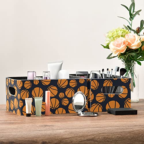 Orange Basketball Balls Storage Basket Felt Storage Bin Collapsible Towel Storage Toy Storage Box Organizer for Kids Bedroom Magazine