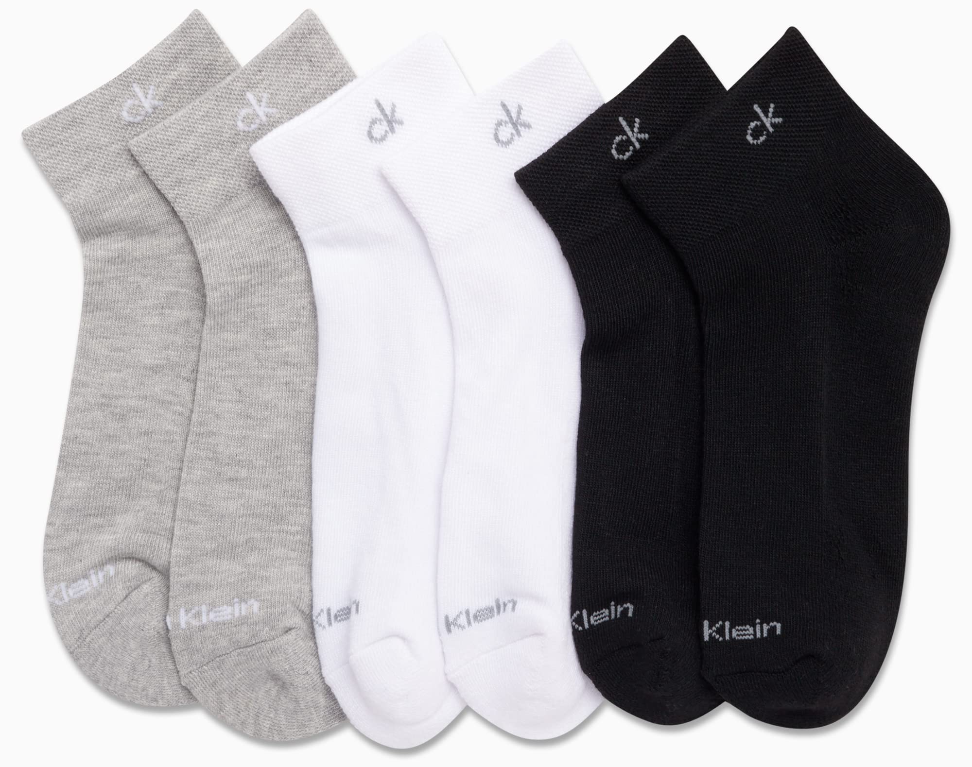 Calvin Klein Women's Athletic Sock - Cushion Quarter Cut Ankle Socks (6 Pack), Size 4-10, BlackWhiteGrey