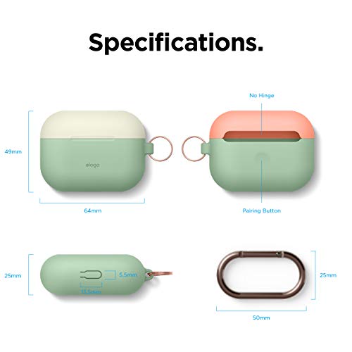 elago Duo AirPods Pro Case with Keychain Designed for Apple AirPods Pro Case Cover, 2 Caps + 1 Body (Front LED Visible) [ Classic White, Peach + Pastel Green ]