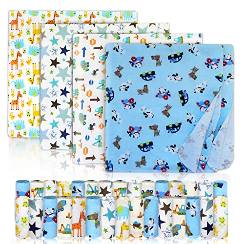 Omilion Receiving Blanket for Baby – 4 Pack – 30 inch x 30 inch – 100% Flannel Cotton - Mixed Patterned Designs – Includes Infant Washcloth 30 Pack