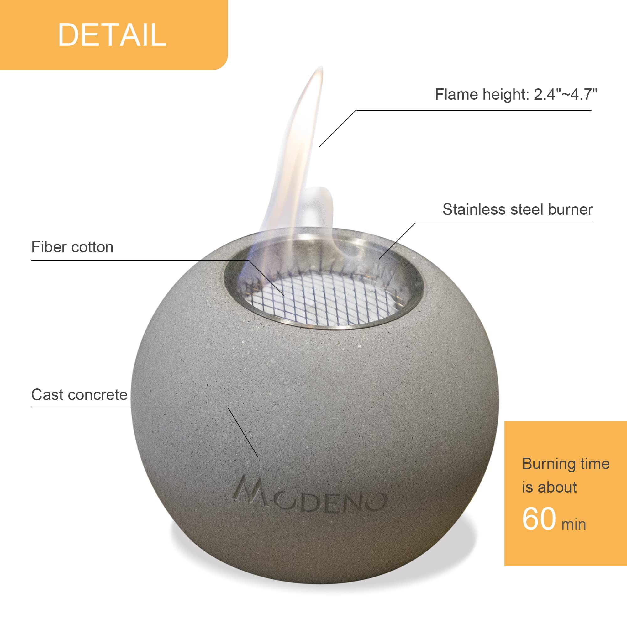 Bio Ethanol Fireplace Smokeless Portable Concrete Mini Tabletop Fire Pit Bowl Pot for Indoor Outdoor Garden Decor, 6.57in x 6.57in x 5.2in, Grey