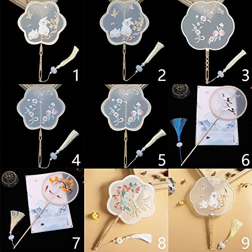 Chinese Style Embroidery Fan with Long Handle Tassel Ancient Style Cheongsam Dance Hand Fan DIY Hanfu Decoration Photography Prop(7)