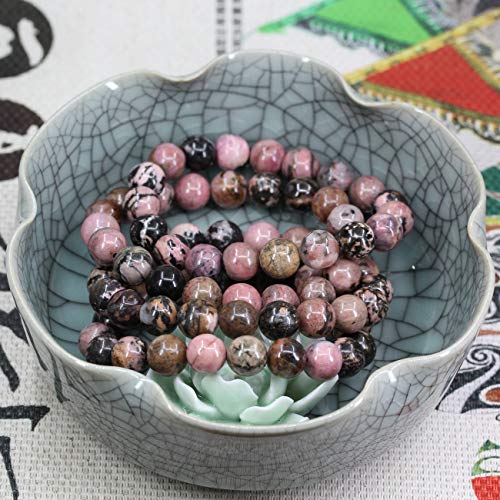 Matrix Rhodonite Crystal Man Women Stretch Gemstones Bracelets 10mm Round Beads Rock Jasper 7 Inch
