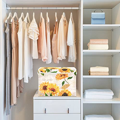 Decorative Storage Bins for Closet, Sunflower Retro Pattern Collapsible Storage Baskets with Lids and Handles for Shelves Closet Home Decor