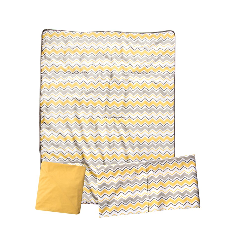 Trend Lab Buttercup Zigzag 3 Piece Crib Bedding Set, Can Be Used As A Blanket Or A Playmat for Tummy Time, Includes Quilt, Fitted Crib Sheet and Skirt