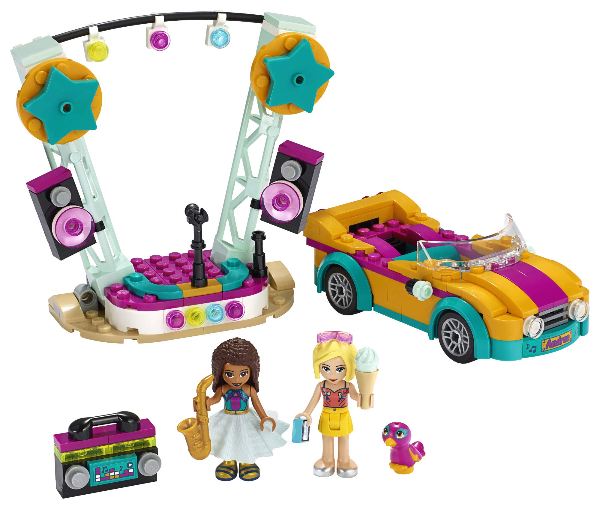 LEGO Friends Andrea’s Car & Stage Playset 41390 Building Kit, Includes a Toy Car and a Toy Bird (240 Pieces)