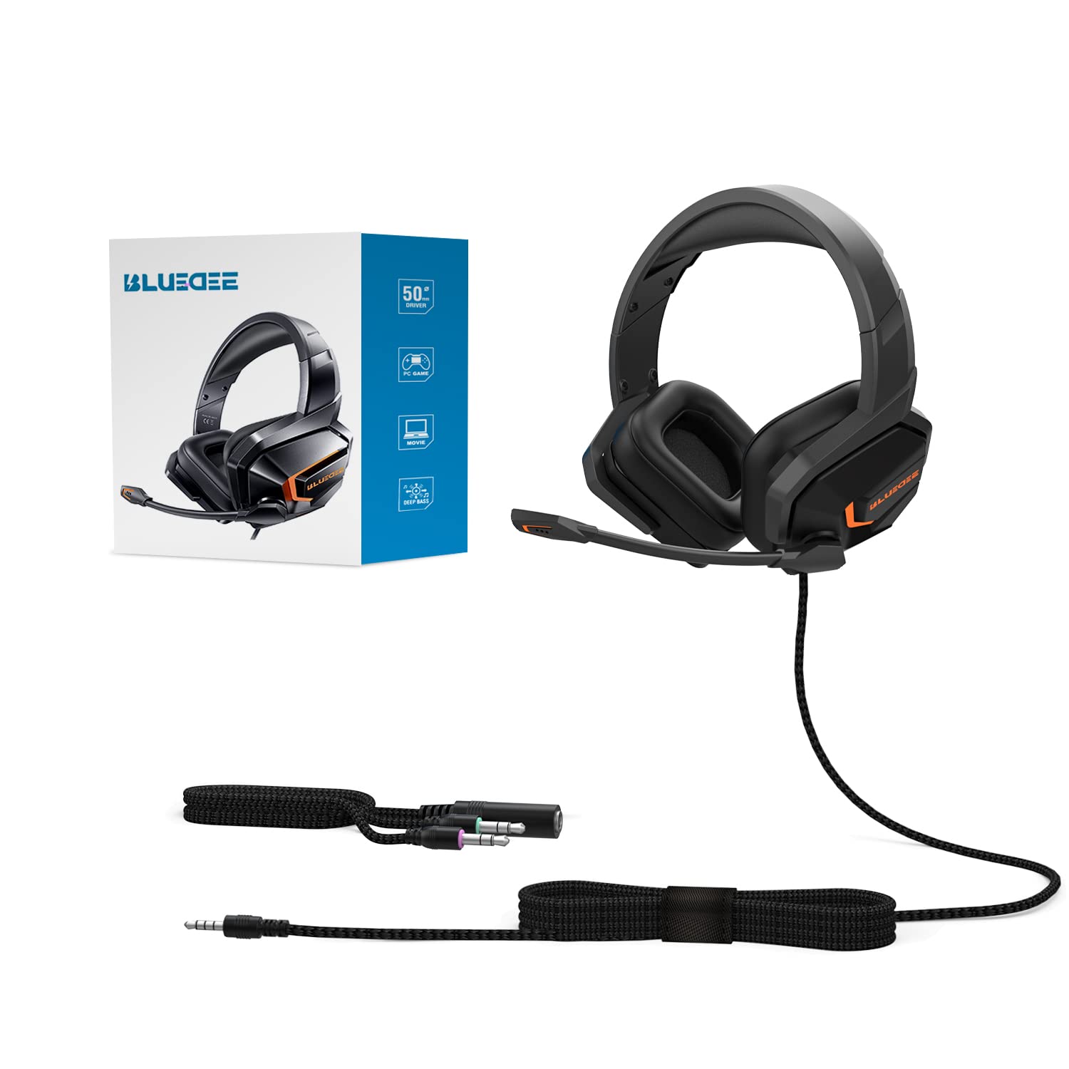 Bluedee Gaming Headsets for PS5 PS4 Xbox Switch, Noise Cancelling Over Ear Headphones with Mic, Bass Surround, Soft Memory Earmuffs for Laptop PC Mac