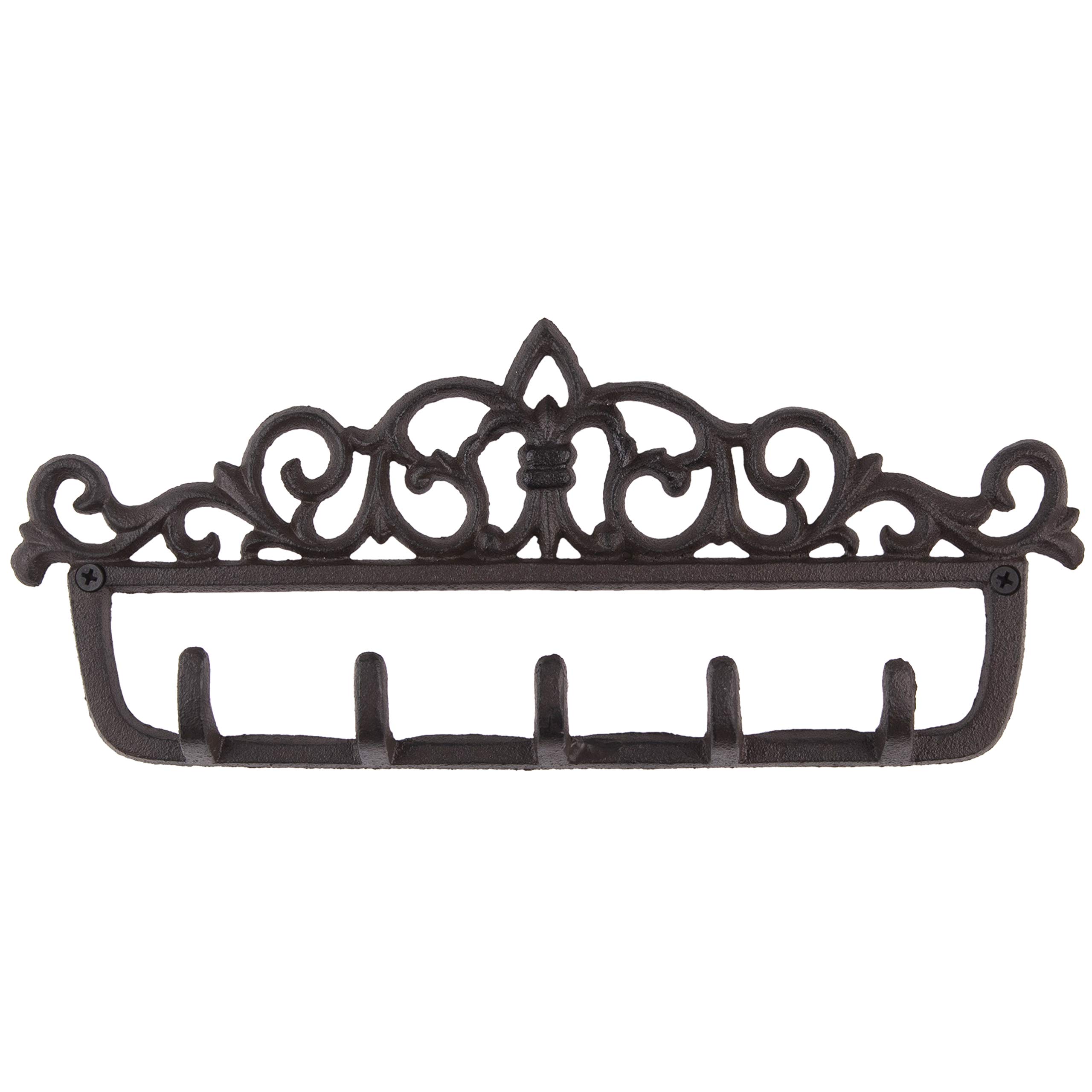 GASARĆ, Key Holder for Wall Mount, Cast Iron Key Hook, Key Rack, Victorian Design, Screws and Anchors, Large Size of 12½ x 5¼ Inches, Brown, 1 Unit