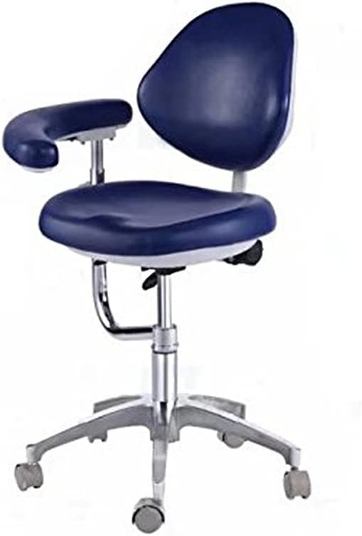 DenFactory Adjustable Height, Backrest & Armrest Dental Stool,360 Degree Rotation Dental Stool Assistant Stool Dental Assistant Chair PU Leather (Blue)
