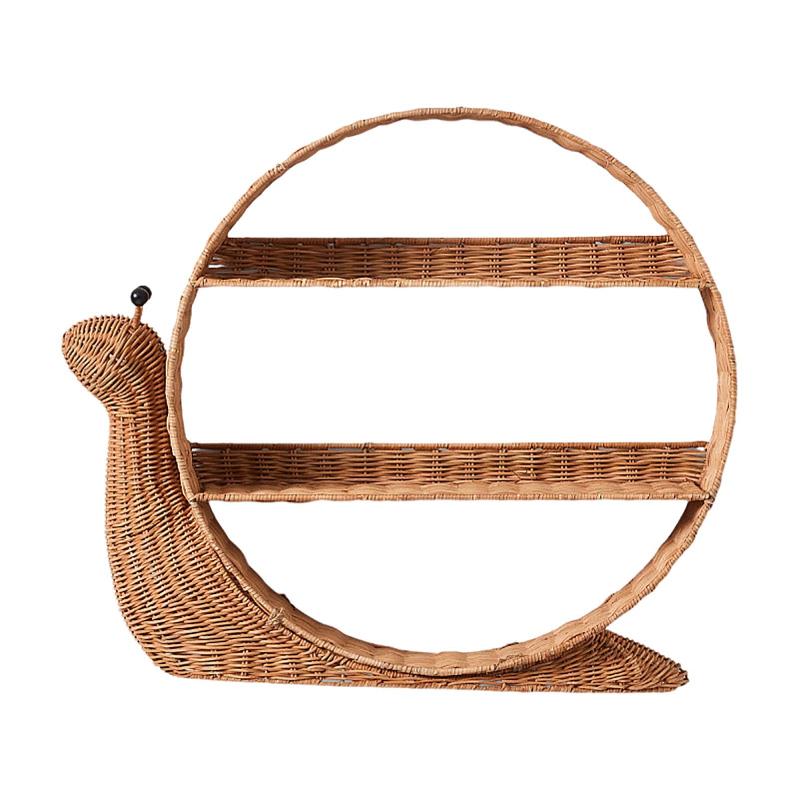 DJHK docor Rattan Wall Shelf Round Wall Shelf Rattan Shelf,Rattan Wall Mounted Shelf Wall Mounted Snail Decorative Storage and Organization Rack,Brown