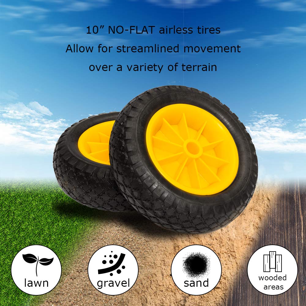 Bonnlo Solid Tires 10" Replacement NO Flat Airless PU Tire Wheels for Kayak Dolly Canoe Carts 2 PCS