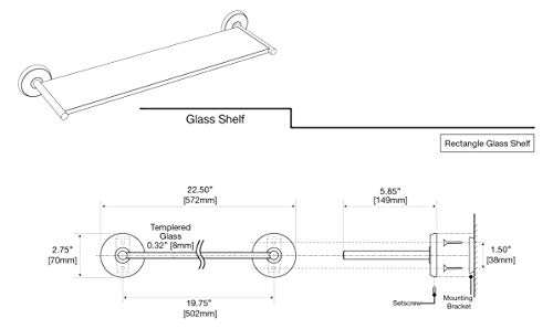 Gatco 5077MX Desinger II Glass Shelf, Matte Black/Wall Mounted 22.50" x 5.85" Tempered Glass Shelf