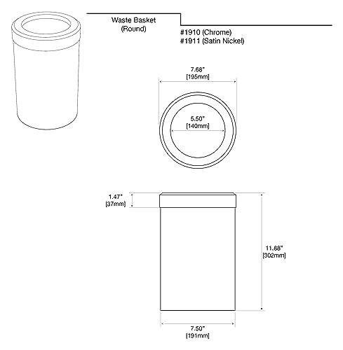 Gatco Modern Round Wastebasket, Chrome - Stainless Steel Trash Can with Removable Lid, Leakproof, 3 Gallon Capacity for Bathroom, Bedroom, Kitchen, or Office