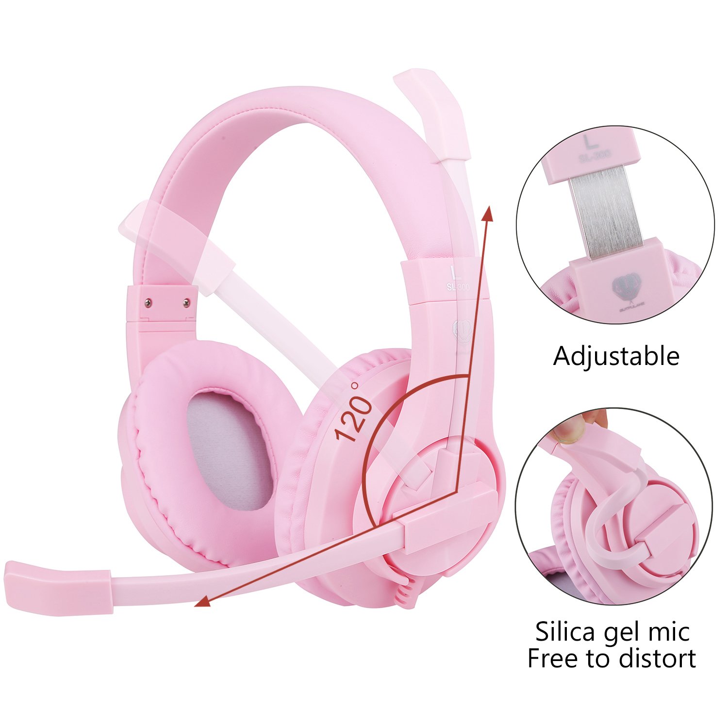 BlueFire Kids Headphones for Online School, Children, Teens, Boys, Girls, 3.5mm Stereo Over-Ear Gaming Headphone with Microphone and Volume Control for PS4, PS5, New Xbox One(Pink)