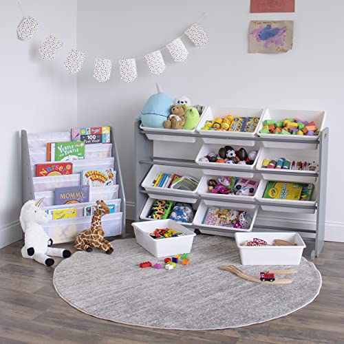 Humble Crew Kids Super Sized Bookshelf 6 Tier Book Rack Organizer, Grey/White