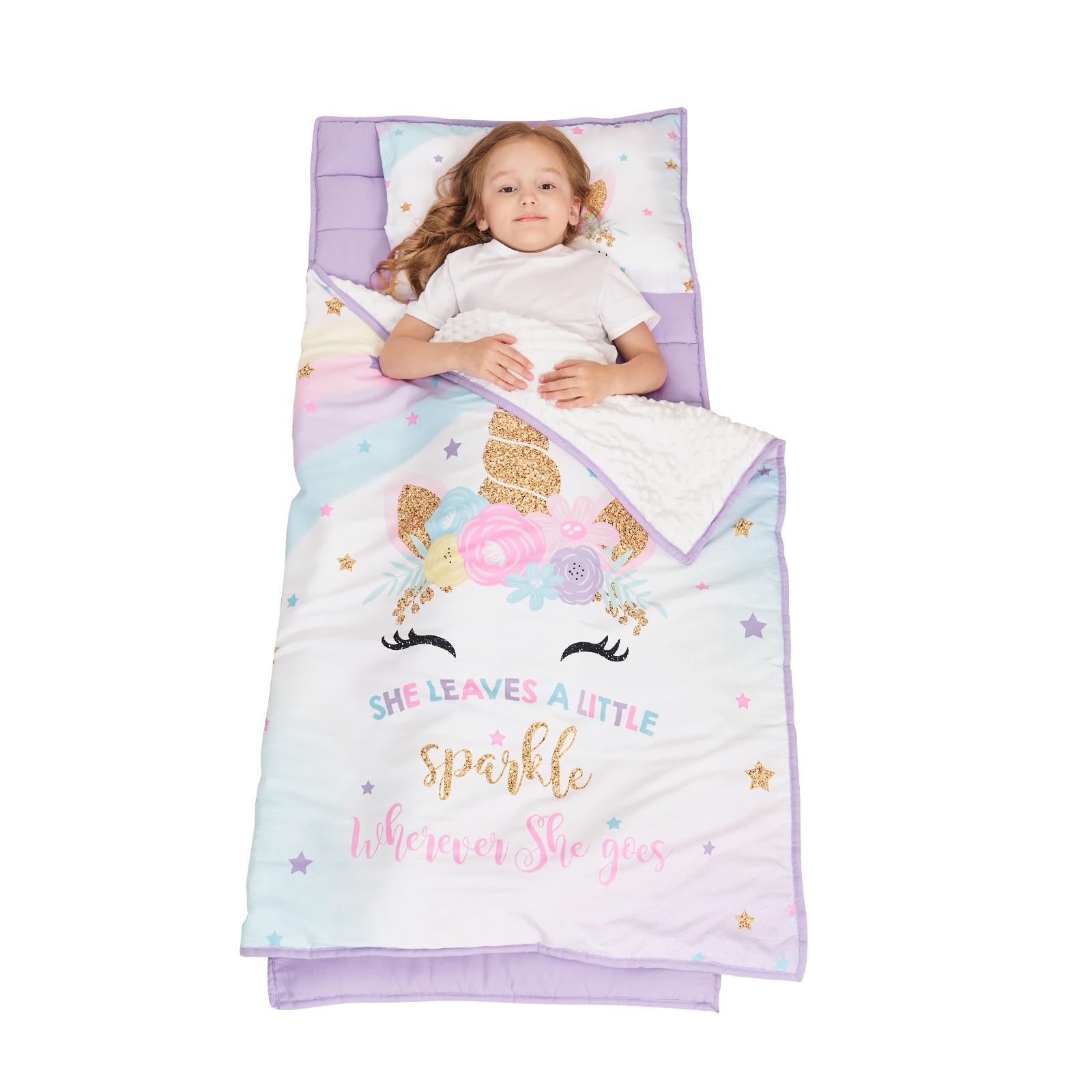 Extra Large Toddler Nap mat by Cokouchyi, Toddler Sleeping Bag with Removable Pillow, Measures 53 x 21 x 1.5 Inches, Sleeping Mat for Girls, Ideal for Daycare and Preschool Kindergarten, Unicorn