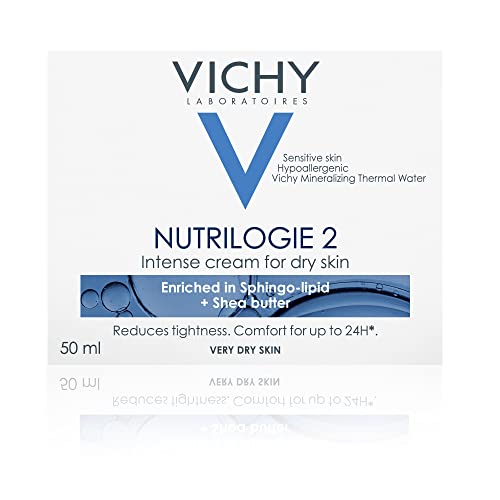 Vichy Nutrilogie 2 Intense Moisturizer for Very Dry Skin, 24-Hour Hydration Daily Face Cream to Strengthen and Soothe Skin, Non-Greasy Finish, 1.69 Fl Oz (Pack of 1)
