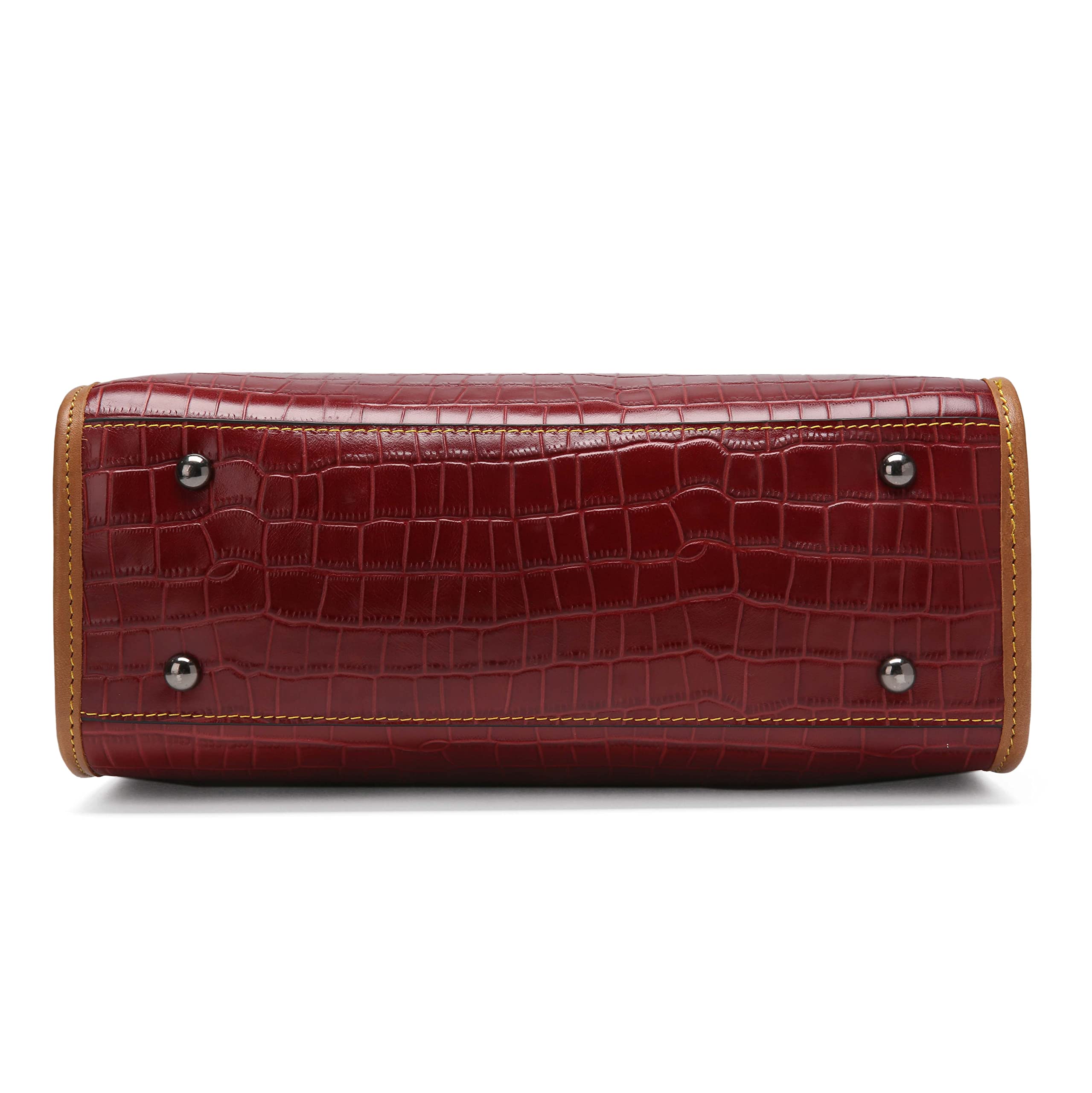 SHESTORY Women Genuine Leather Tote Handbag Shoulder Bag Women Crocodile Pattern Top-handle Purse (Wine)