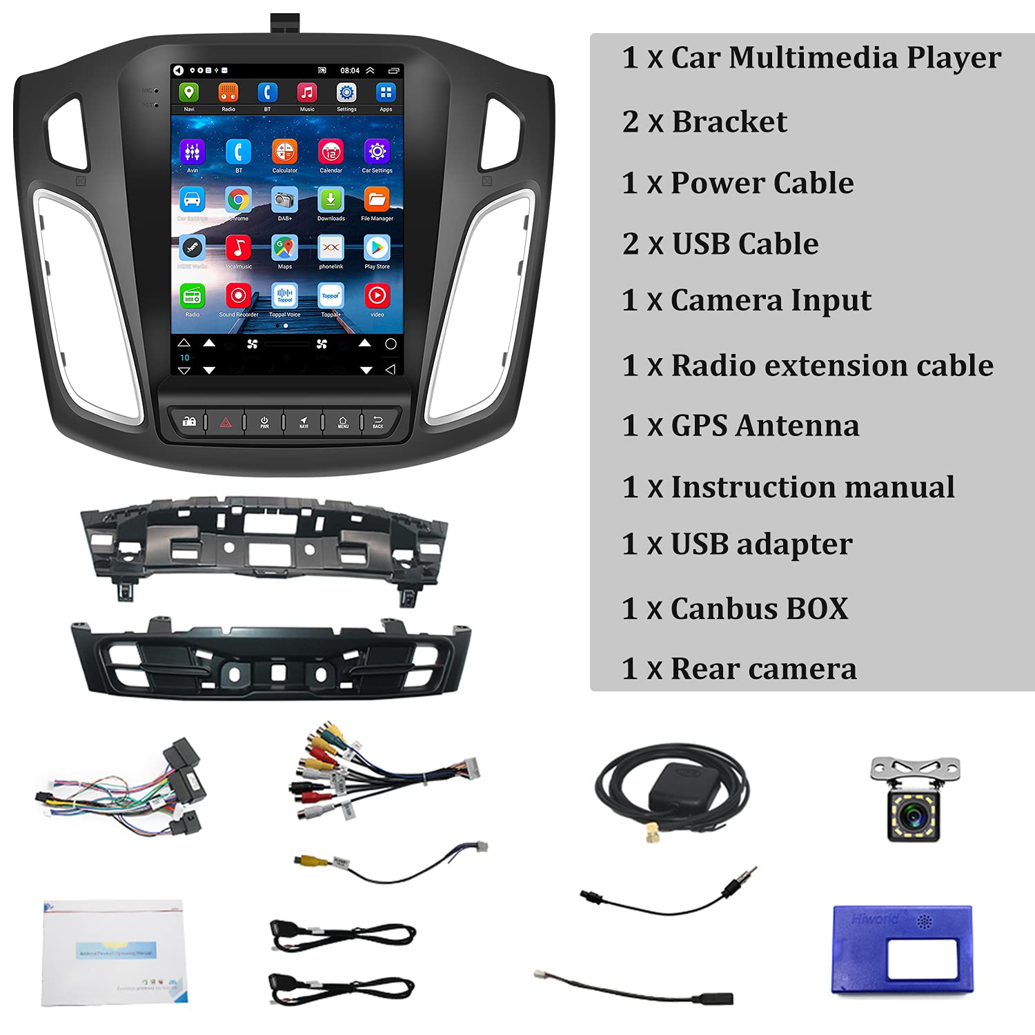 CAMECHO Android 10.1 Car Stereo for Ford Focus 2012 2013 2014 2015 2016 2017 2018, 9.7 inch Touch Screen Car Radio with Bluetooth, FM, GPS Navigation Head Unit, WiFi, Mirror Link, SWC+Back up Camera
