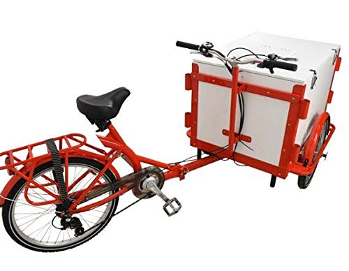 OMCAN 46659 Front Load Tricycle ICE Cream Bike RED Frame with White Wooden Box
