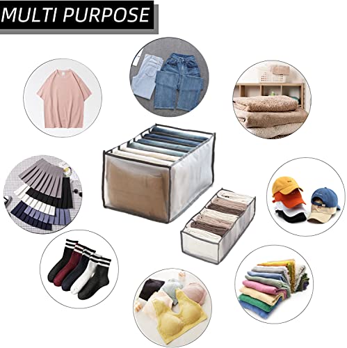 FLOODKING Wardrobe Clothes Organizer, 2Pcs Foldable Washable Drawer Storage Boxes With 7 Compartments, High Capacity Grids Closet Dividers for Underwear, Socks, T-shirts, jeans (large, White)