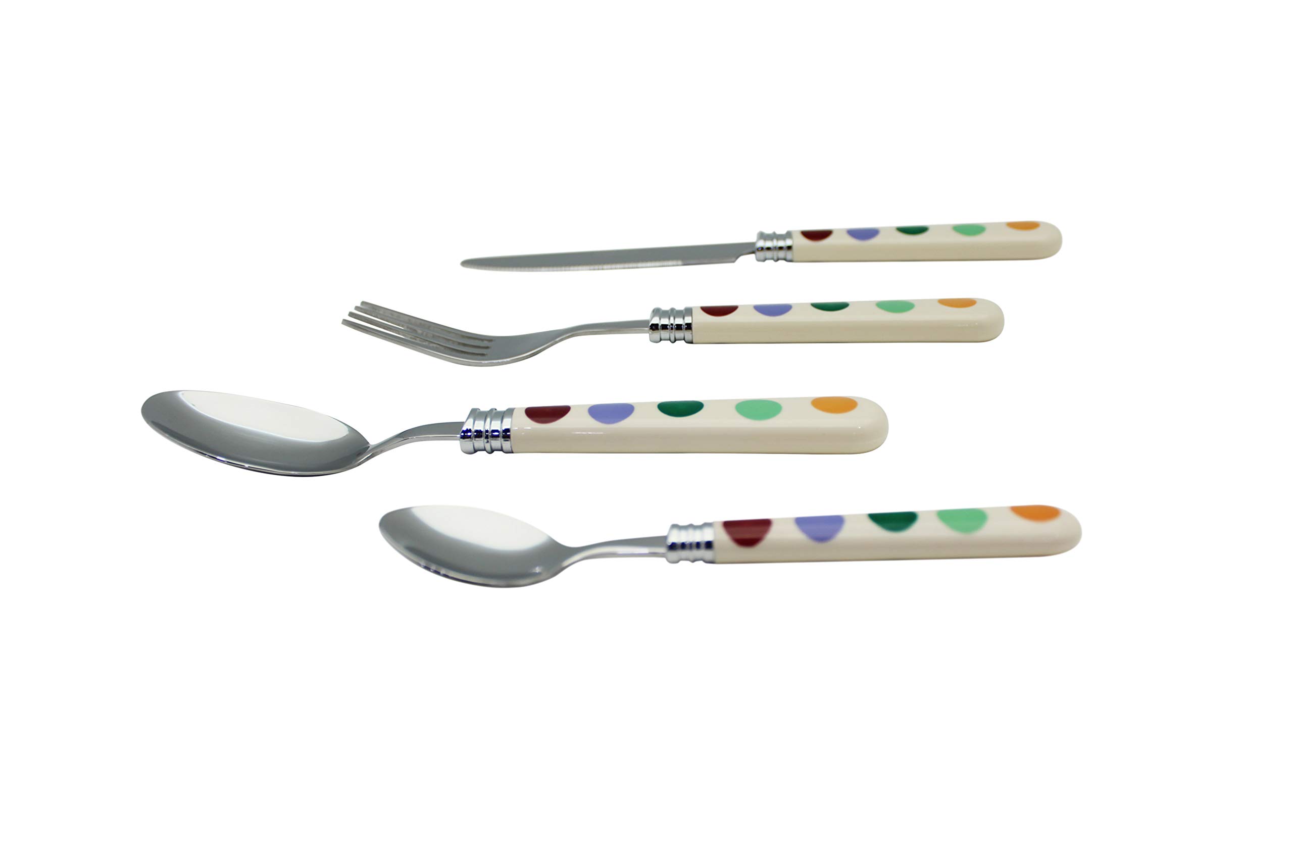 EXZACT Cutlery Set 24 PCS Stainless Steel with Polka Dots Handle - Dinner Knife x 6, Dinner Fork x 6, Table Spoon x 6, Tea Spoon x 6, Service for 6 - Mirror Polished
