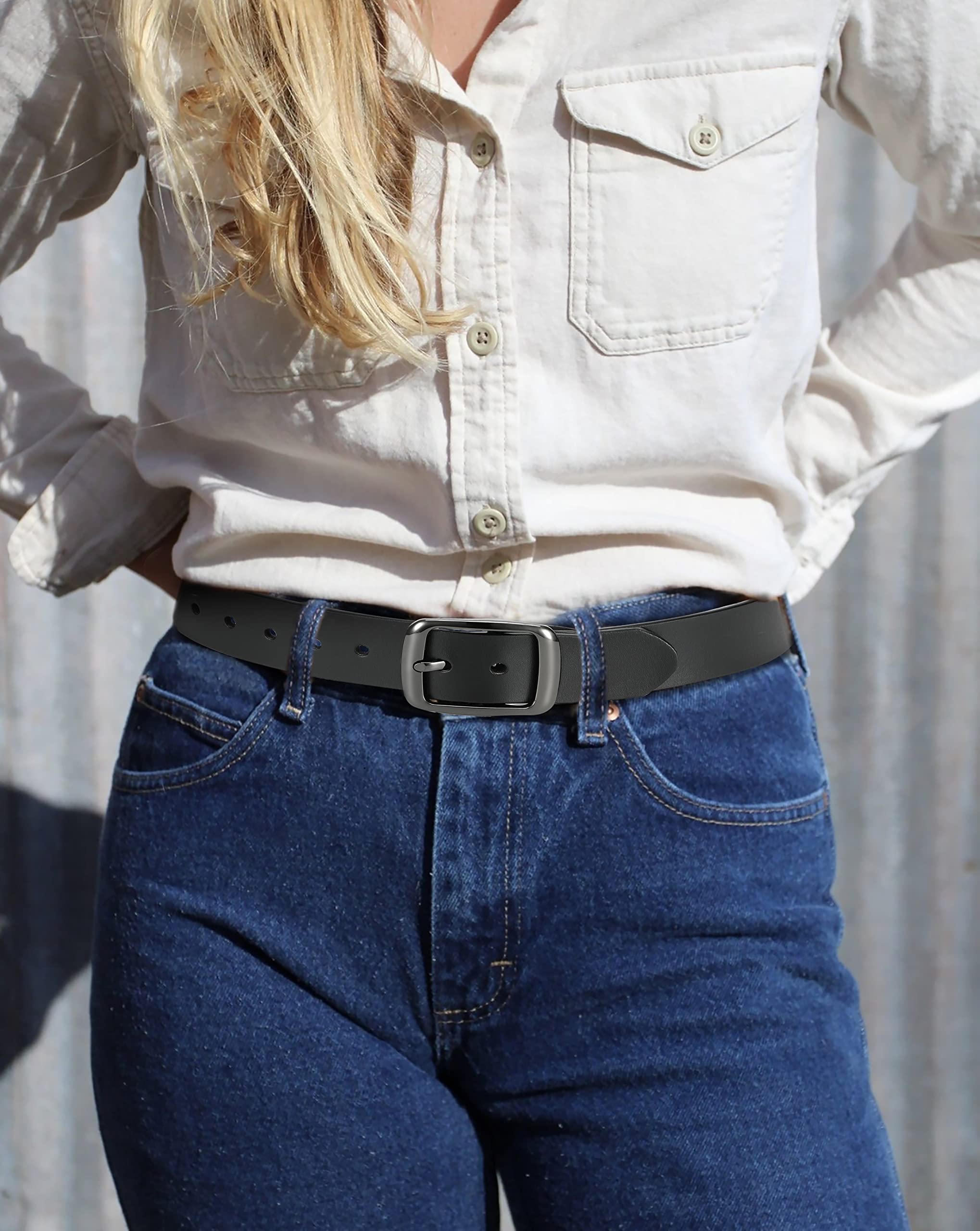 CHAOREN Black Belt Women for Jeans - Leather Belt Women 1.3" Width - Genuine Leather Crafted by Hand