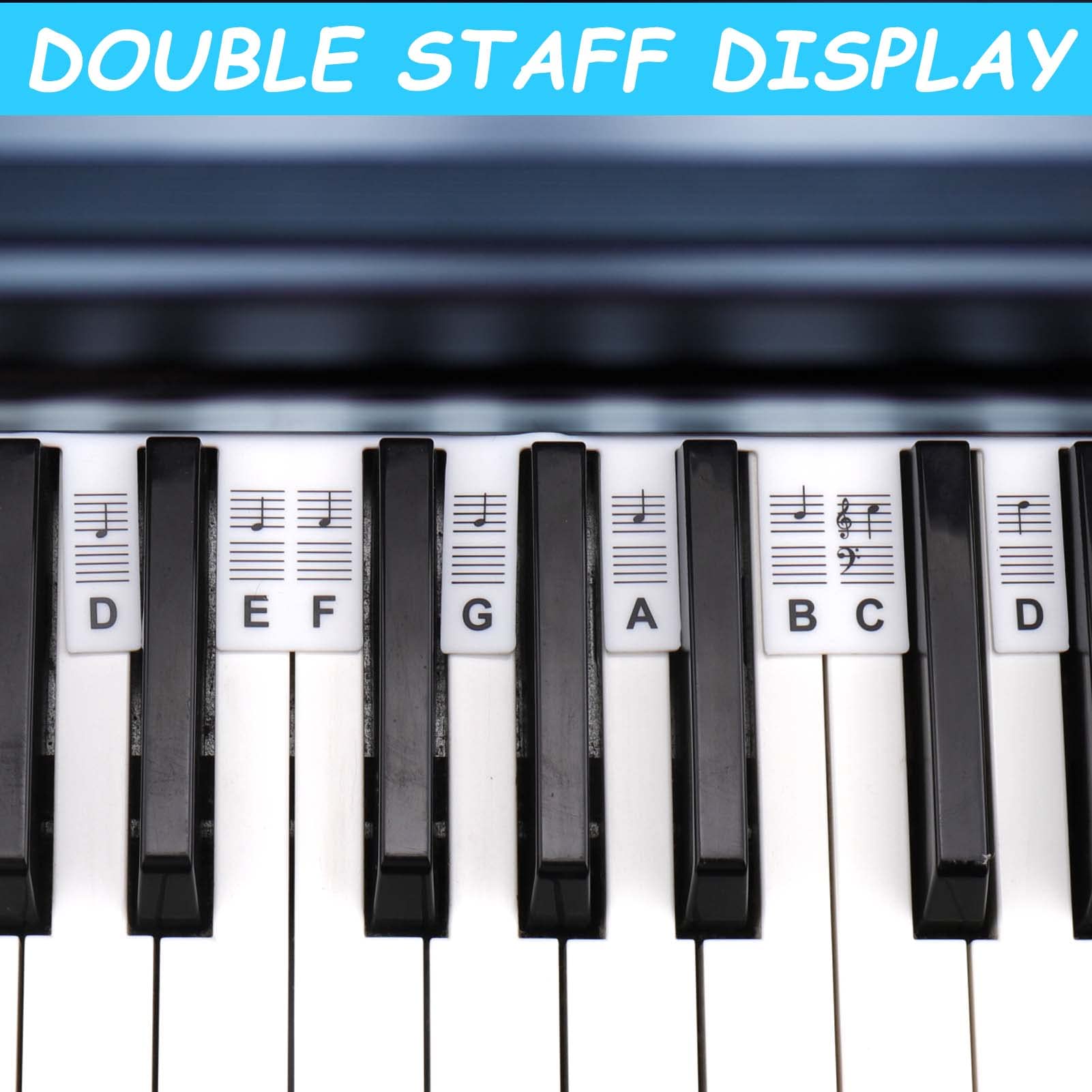 BUSOHA Silicone Piano Keyboard Stickers for Beginners, Removable Piano Keyboard Note Labels for Learning, Full Size Keyboard 88 Keys,Double Staff Display