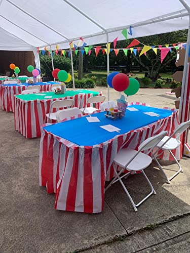 Oojami 4 Pack Red & White Striped Table Skirt Carnival Circus Decorations