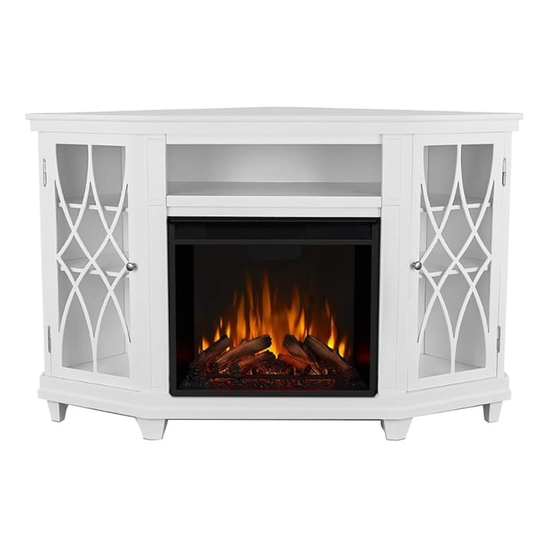 BOWERY HILL Modern Wood Corner Fireplace TV Stand for TVs up to 56" in White