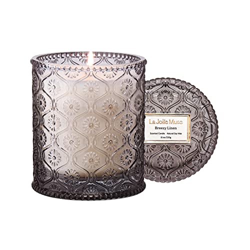 LA JOLIE MUSE Scented Candle, Candles for Home Scented, Linen Scented Candle, 8 oz 50 Hours Burn, Candles Gift for Women & Men