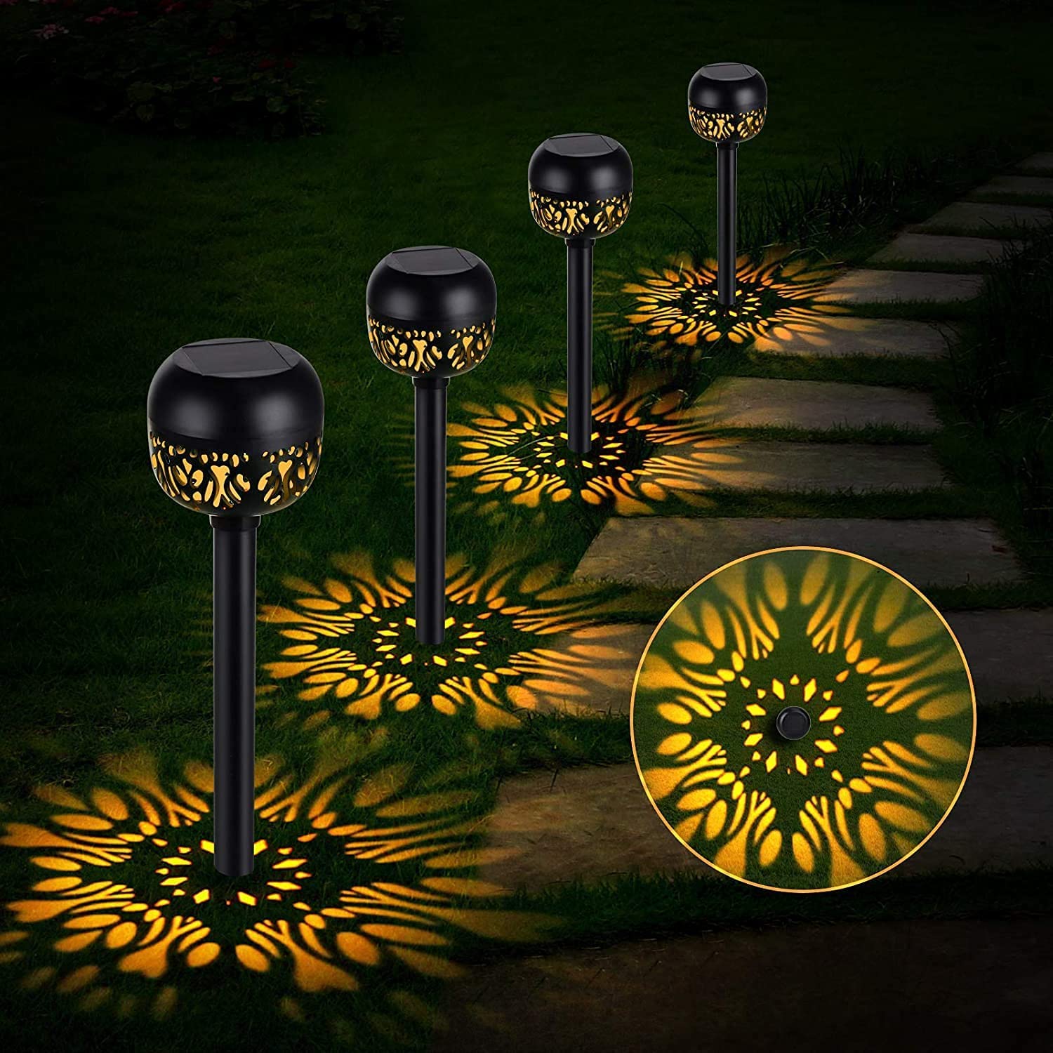 OOWOLF Solar Pathway Lights Outdoor IP65 Waterproof Solar Powered Garden Lights, Long Last Auto On/Off Pathway Decor LED Landscape Lighting for Path Walkway Patio Yard Lawn (4 Pack, Warm-Red Light)